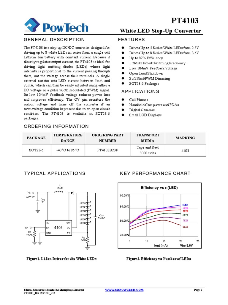 PT4103 White LED Driver Datasheet | PDF
