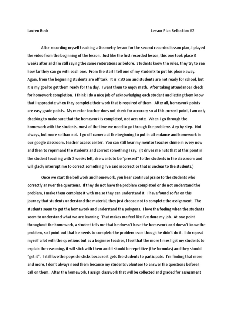 Geometry Lesson Reflection Insights | PDF