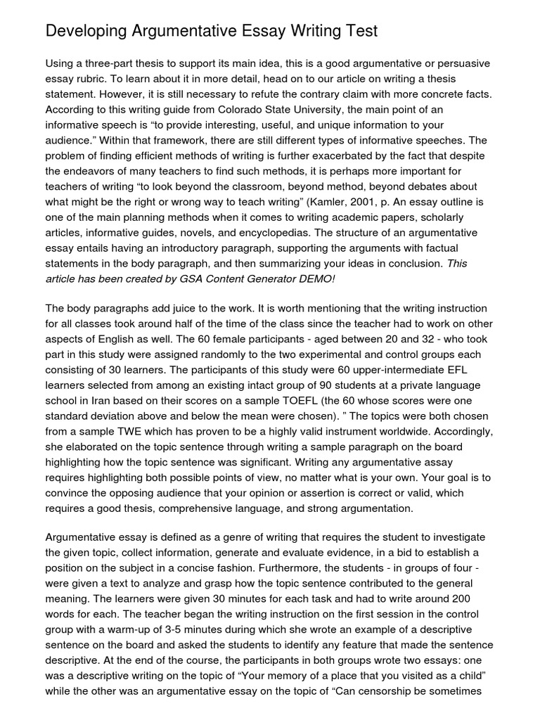 Developing Argumentative Essay Writing Test | PDF