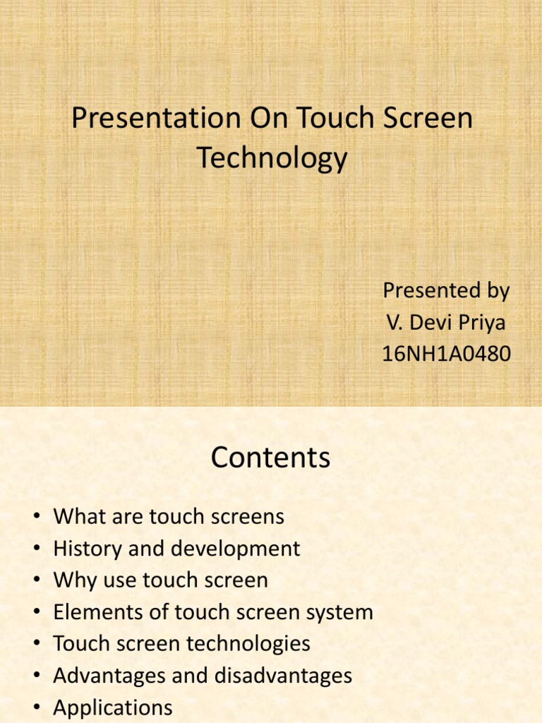 Presentation On Touch Screen Technology | PDF