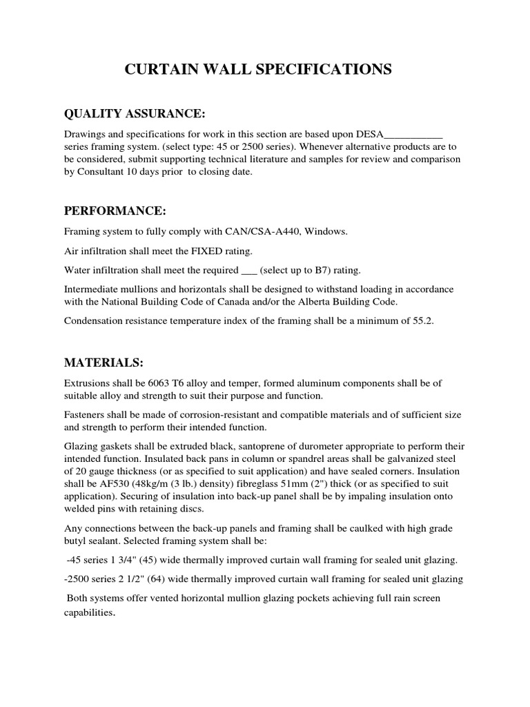 Curtain Wall Specifications Overview | PDF | Materials | Building ...