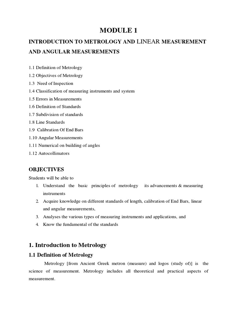 MMM Module 1 Notes | Download Free PDF | Metrology | Calibration