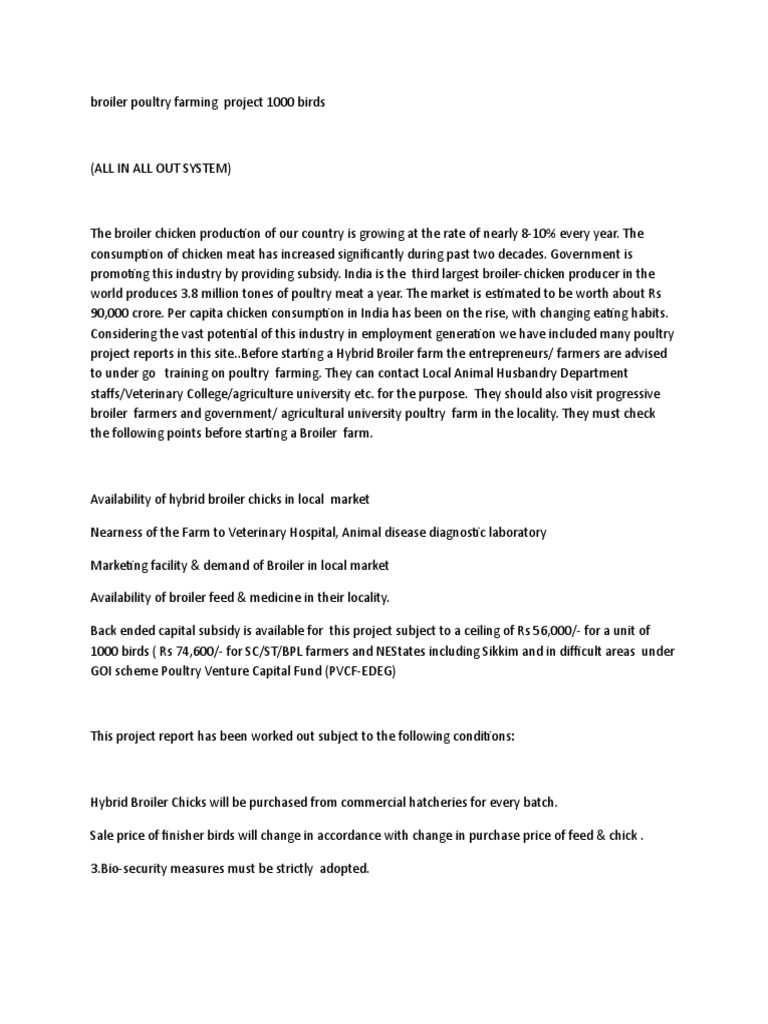 Broiler Poultry Farm Sample Project Report For 1000 Chiks | PDF ...