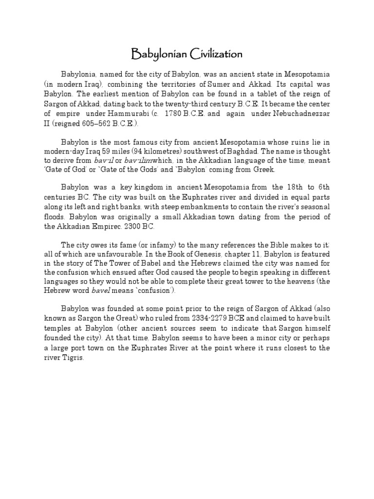 Babylonian Civilization | PDF | Babylon | Mesopotamia