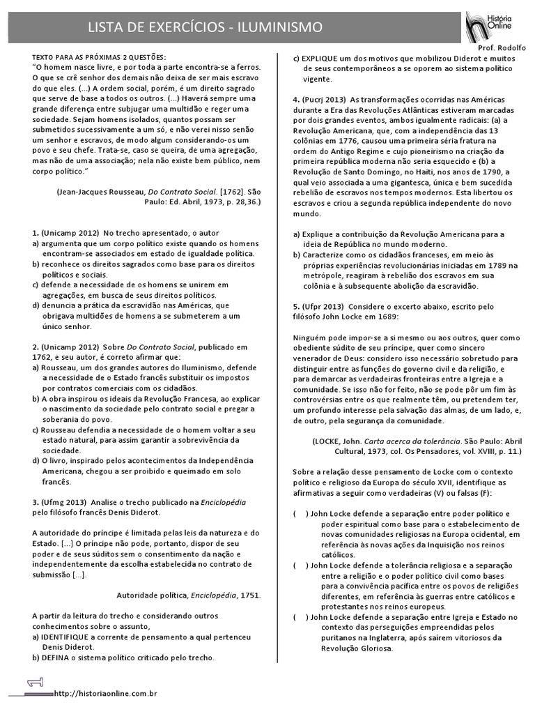 ILUMINISMO | PDF | Iluminismo | Jean-Jacques Rousseau