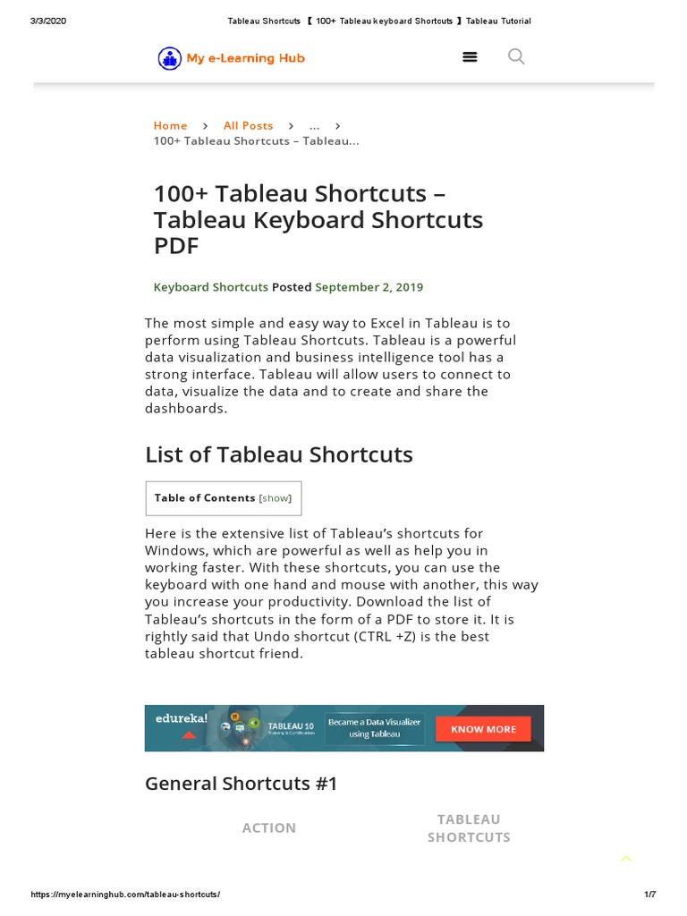 Tableau Shortcuts 【 100+ Tableau keyboard Shortcuts 】Tableau Tutorial ...