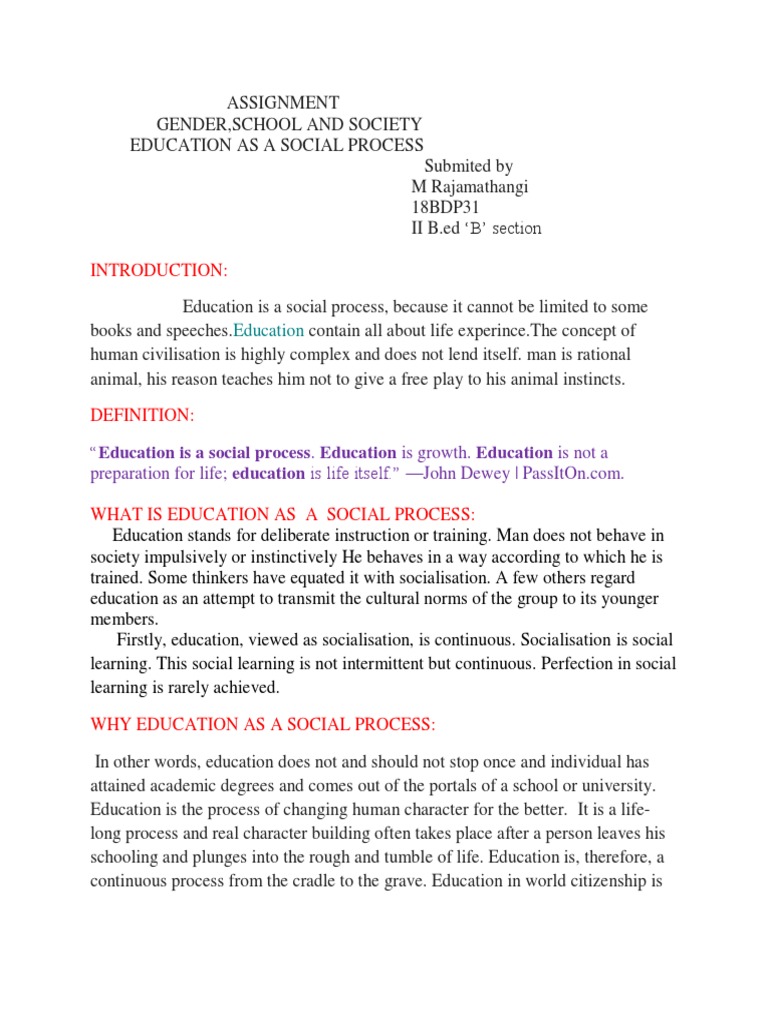 Education As A Social Process | PDF | Human | Sociology