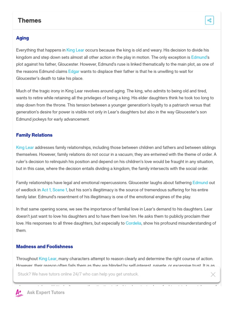 King Lear Themes - Course Hero PDF | PDF | King Lear