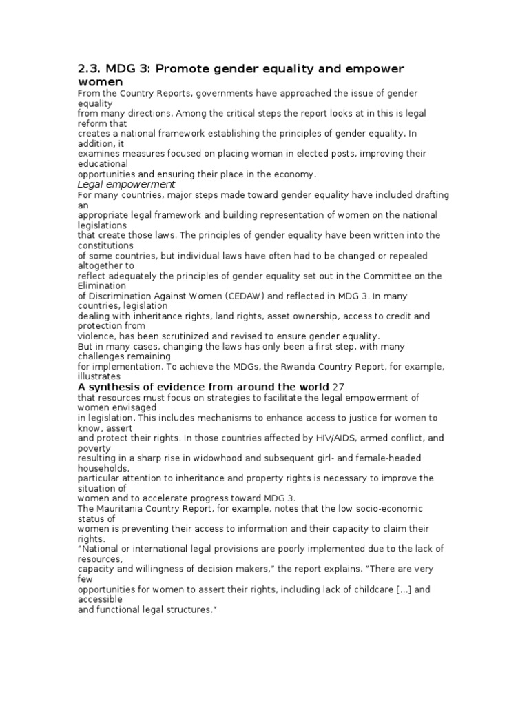 2.3. MDG 3: Promote Gender Equality and Empower Women: Legal ...