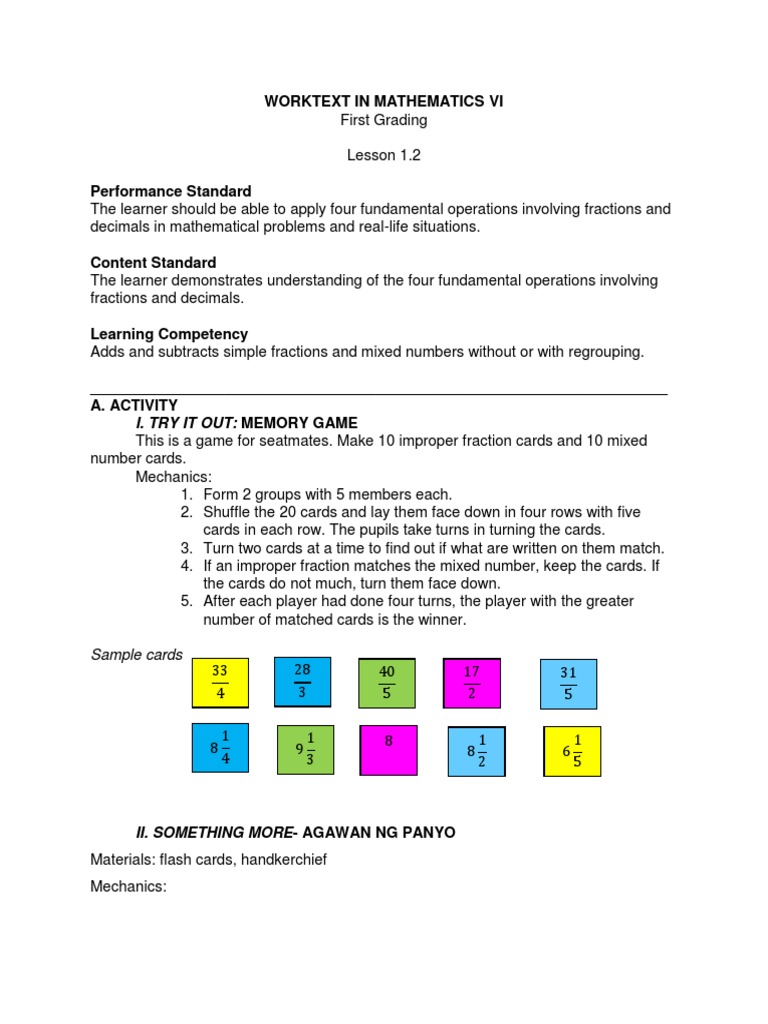 Worktext-1.2 Edited | PDF | Fraction (Mathematics) | Behavior Modification