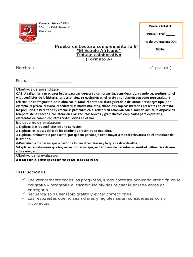 Prueba El Espejo Africano | PDF | Narrativa