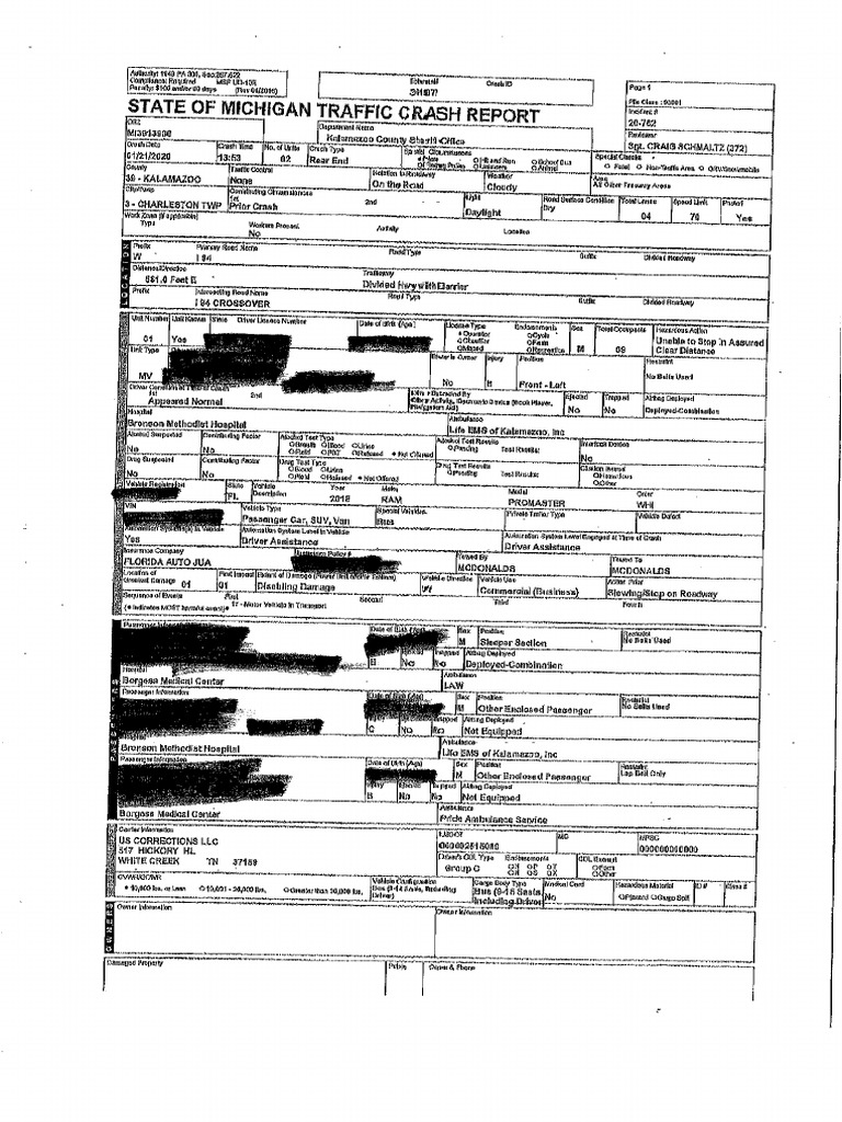 State of Michigan Traffic Crash Report (Redacted) | PDF