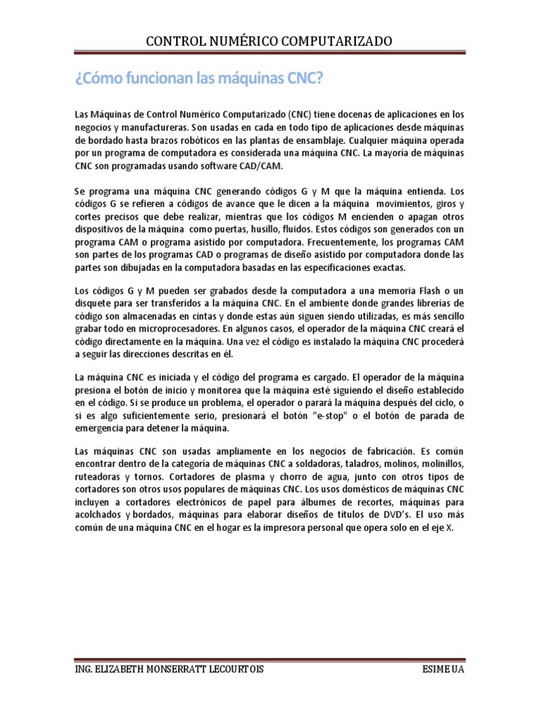 Cómo Funcionan Las Máquinas CNC PDF | PDF | Control numerico | Programa de computadora