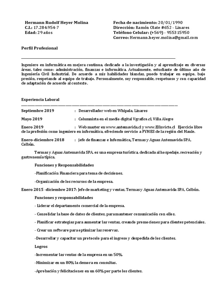 Currícuum Vitae Hermann Heyer | PDF | Maestros | Ingeniería