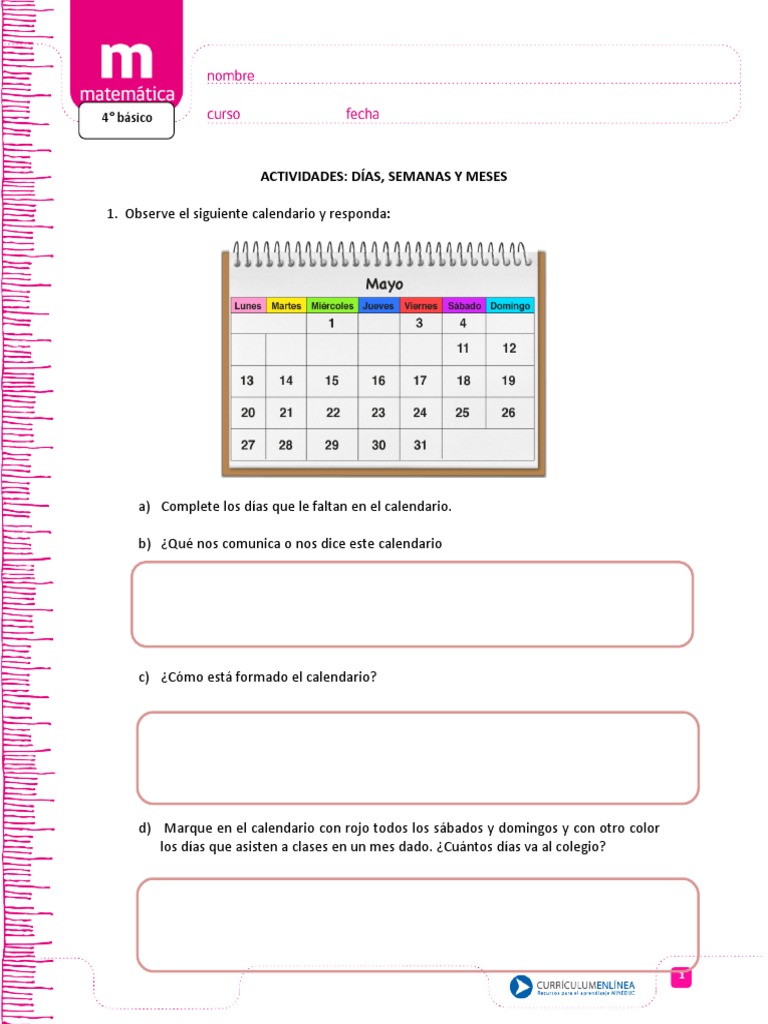Actividades de Calendario para Niños | PDF | Ciencias sociales