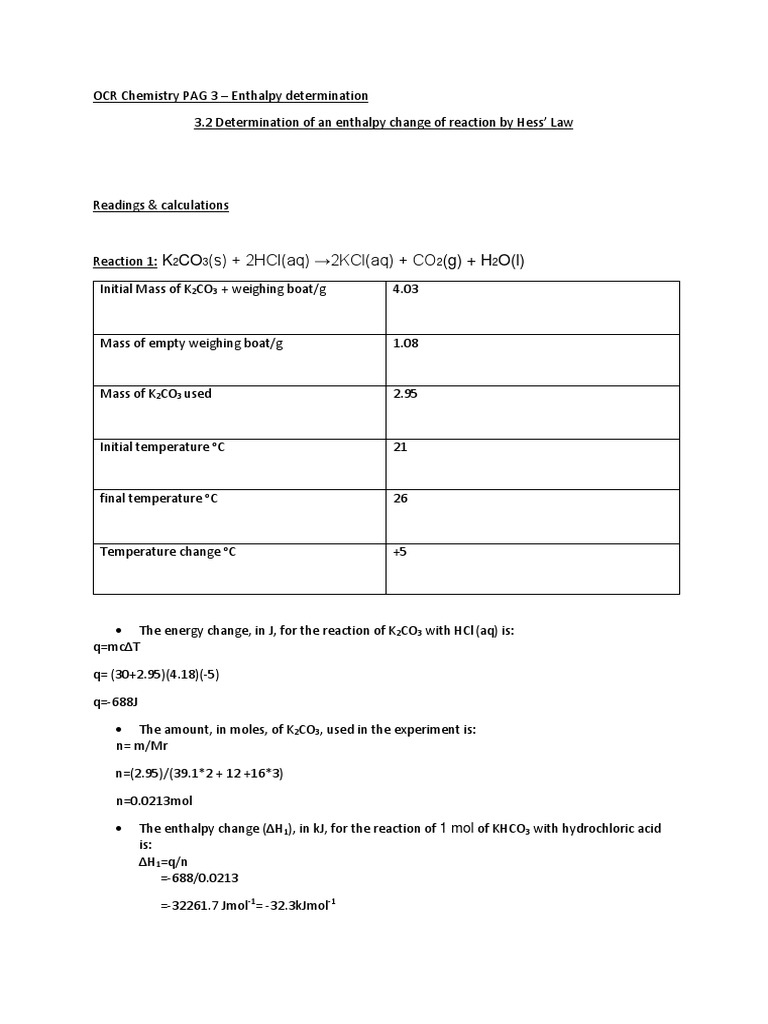 Enthalpy Determination in OCR Chemistry | PDF
