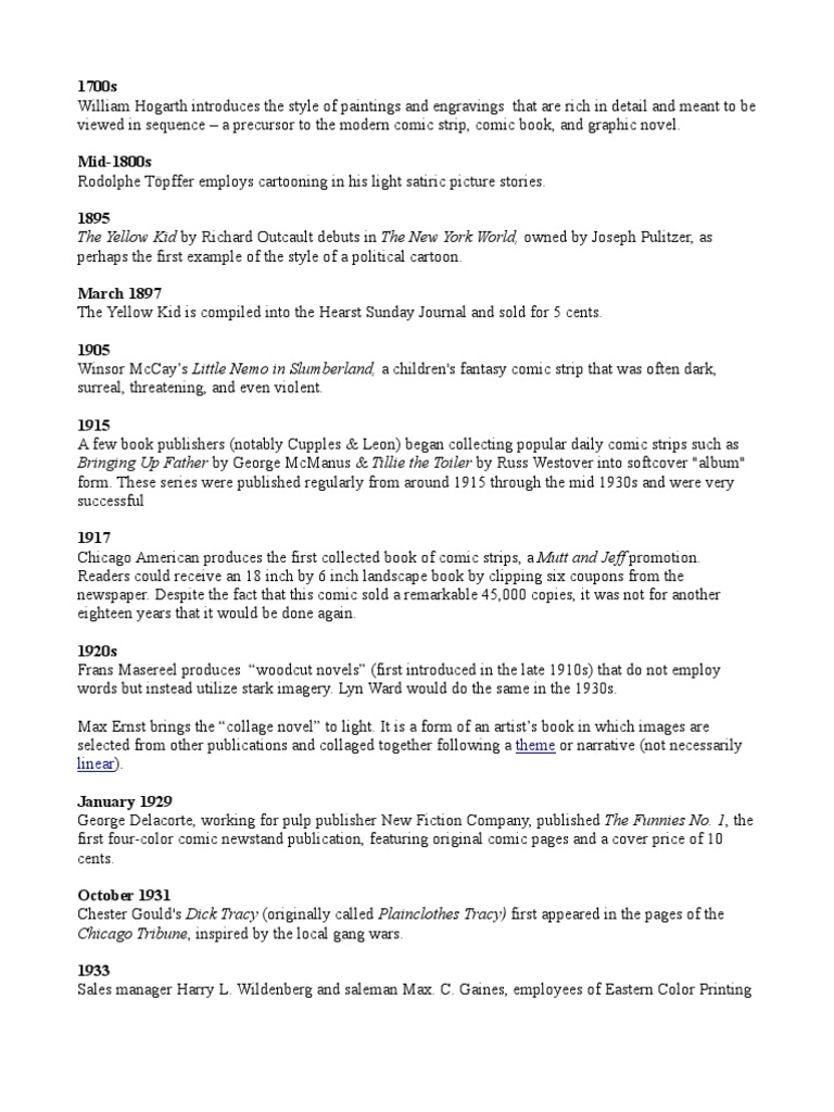 Pre 40s Timeline | PDF | Comic Strips | Comic Book