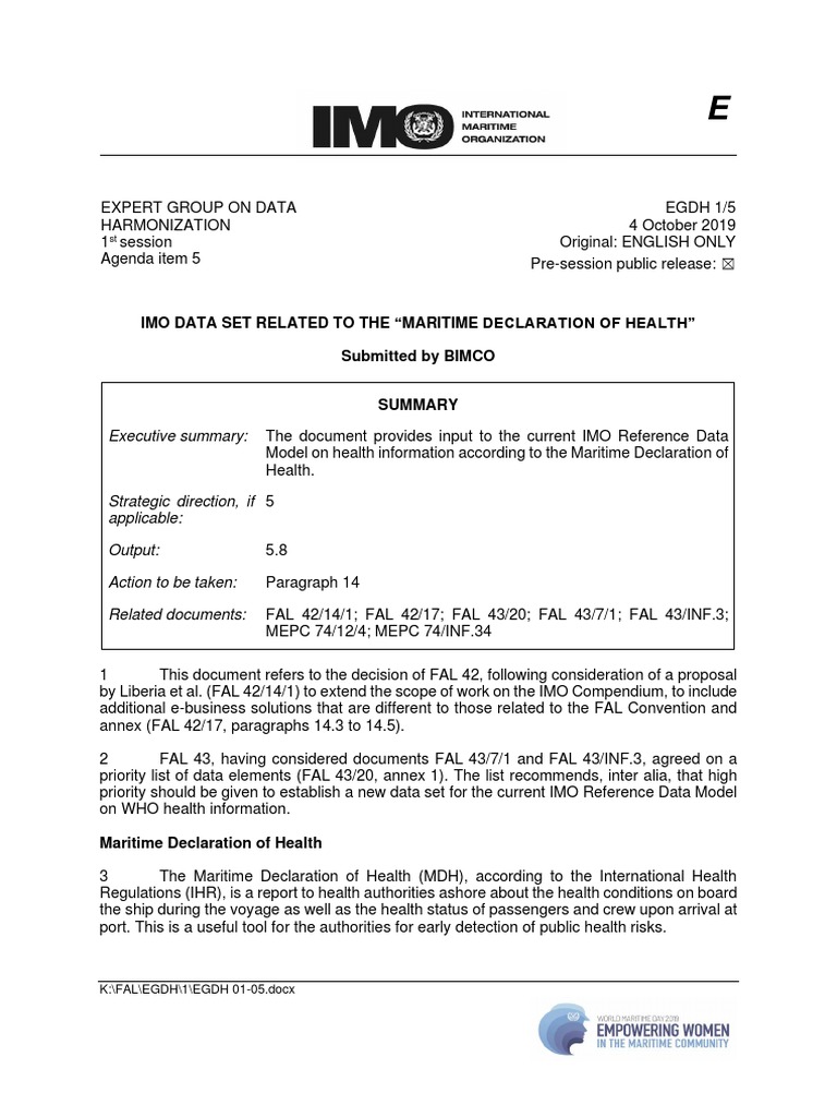 IMO Data Set Related To The Maritime Declaration of Health 2019 - 10 | PDF