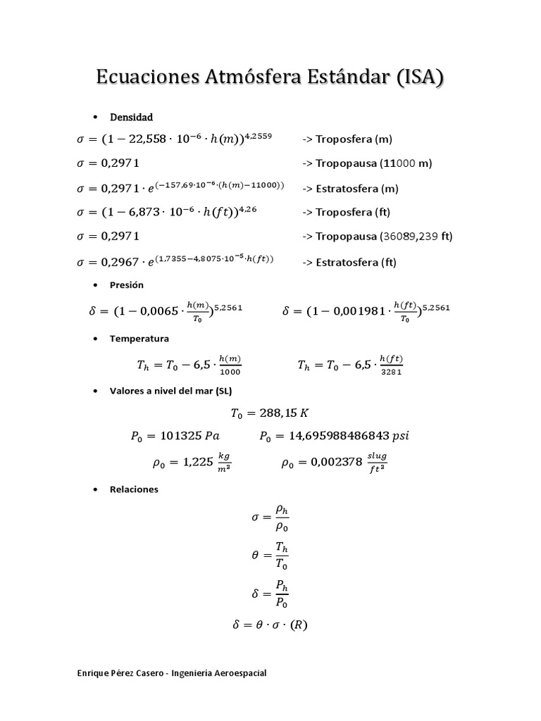 Ecuaciones de la Atmósfera ISA | PDF
