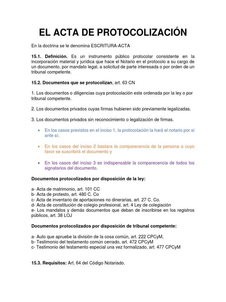 EL ACTA DE PROTOCOLIZACIÓN Doctrina | PDF
