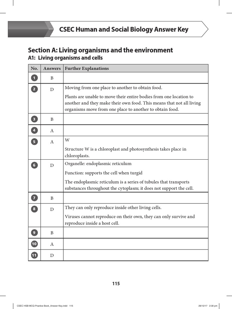CSEC - HSB - MCQ - Practice Book - Answer - Key | PDF