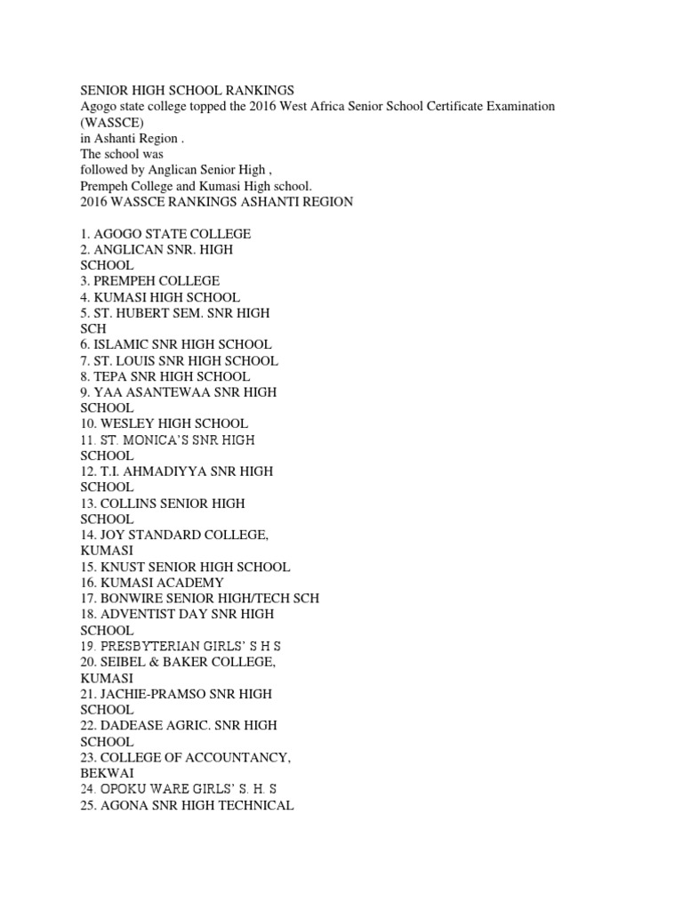 Senior High School Rankings | PDF