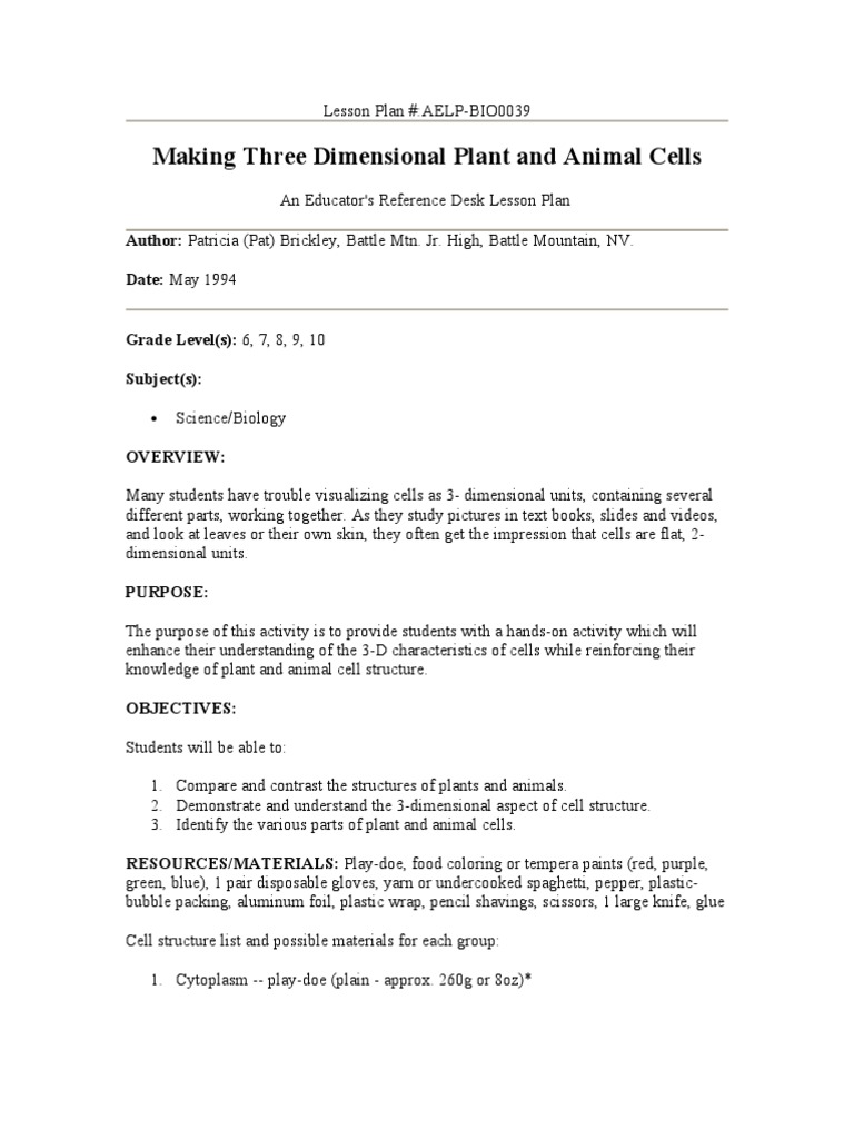 A Hands-On Approach: Creating 3D Plant and Animal Cell Models Using ...