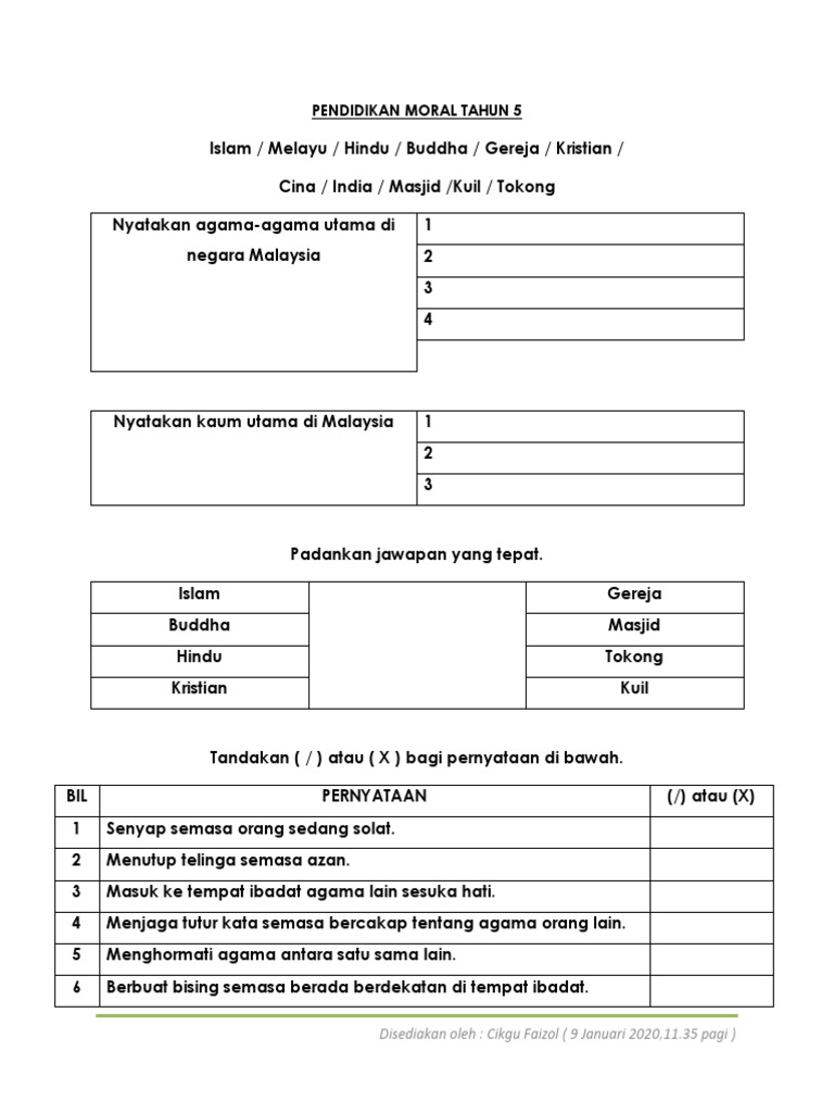 Pendidikan Moral Tahun 5 | PDF