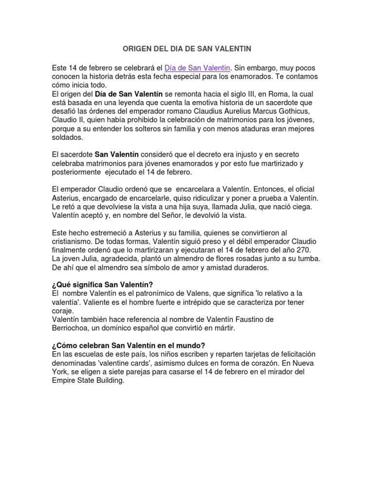 Origen Del Dia de San Valentin | PDF