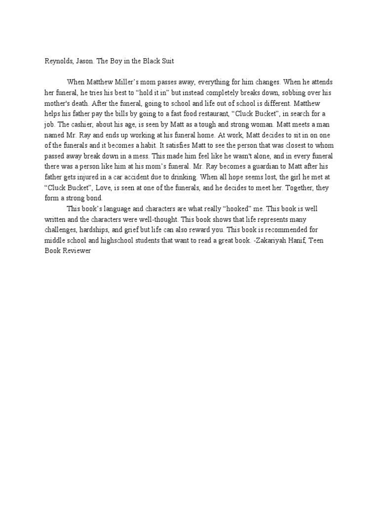 Review On The Boy in The Black Suit | PDF