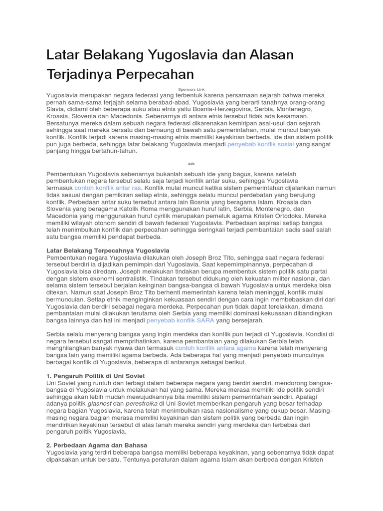 Penyebab Perpecahan Yugoslavia | PDF