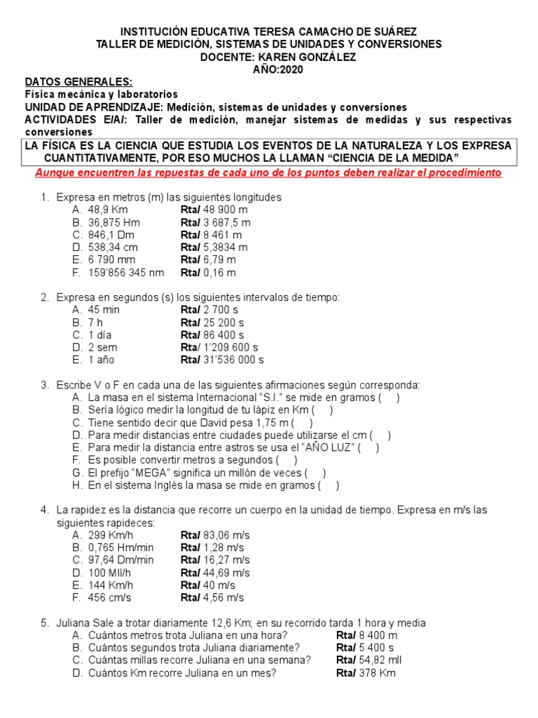 Taller-De-Mediciones Fisica 10 | PDF