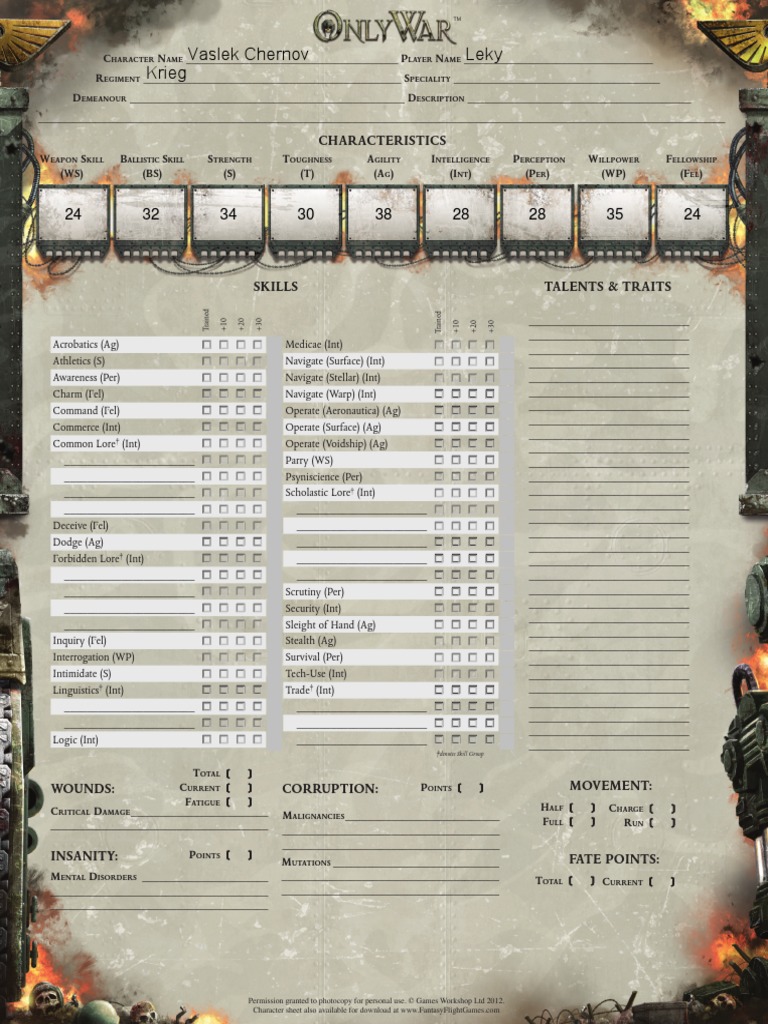 Only War Character Sheet (High-Res) - 0 | PDF