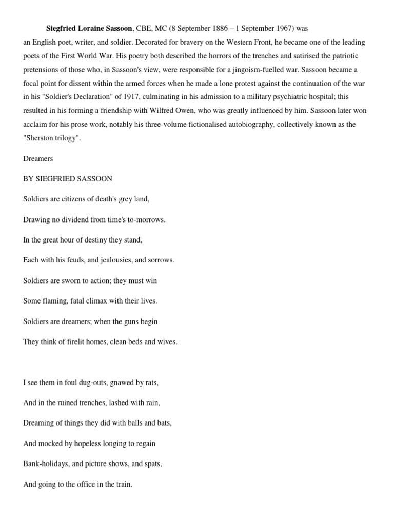 Dreamers Siegfried Sassoon | PDF