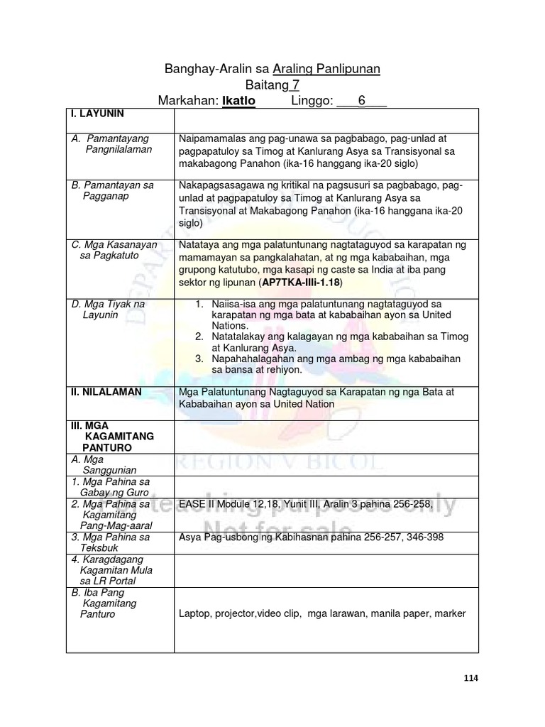 Aralin 18 Week 6 AP7TKA Llli 1.18 | PDF