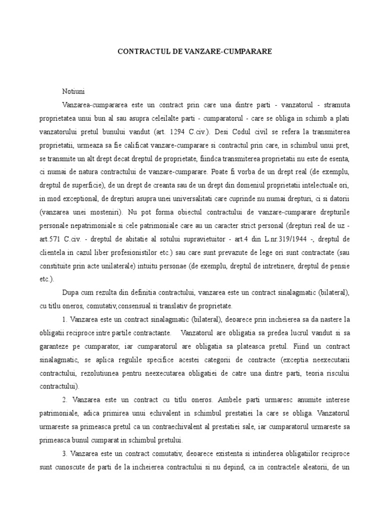 Contractul de Vanzare-Cumparare | PDF