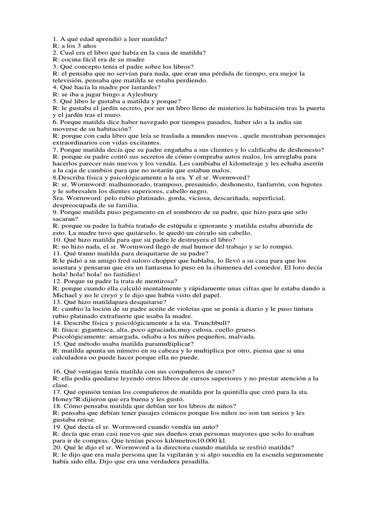 Prueba de Lenguaje Matilda | PDF