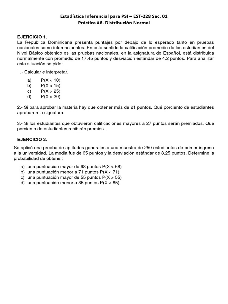 Practica 6-Ejercicios de Dist. Normal PDF | PDF