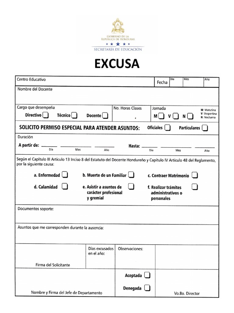 Formato de Excusa Del Docente PDF | PDF
