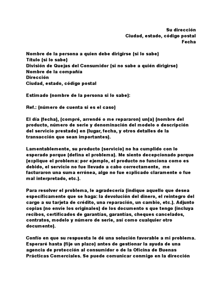 Modelo Carta Queja | PDF