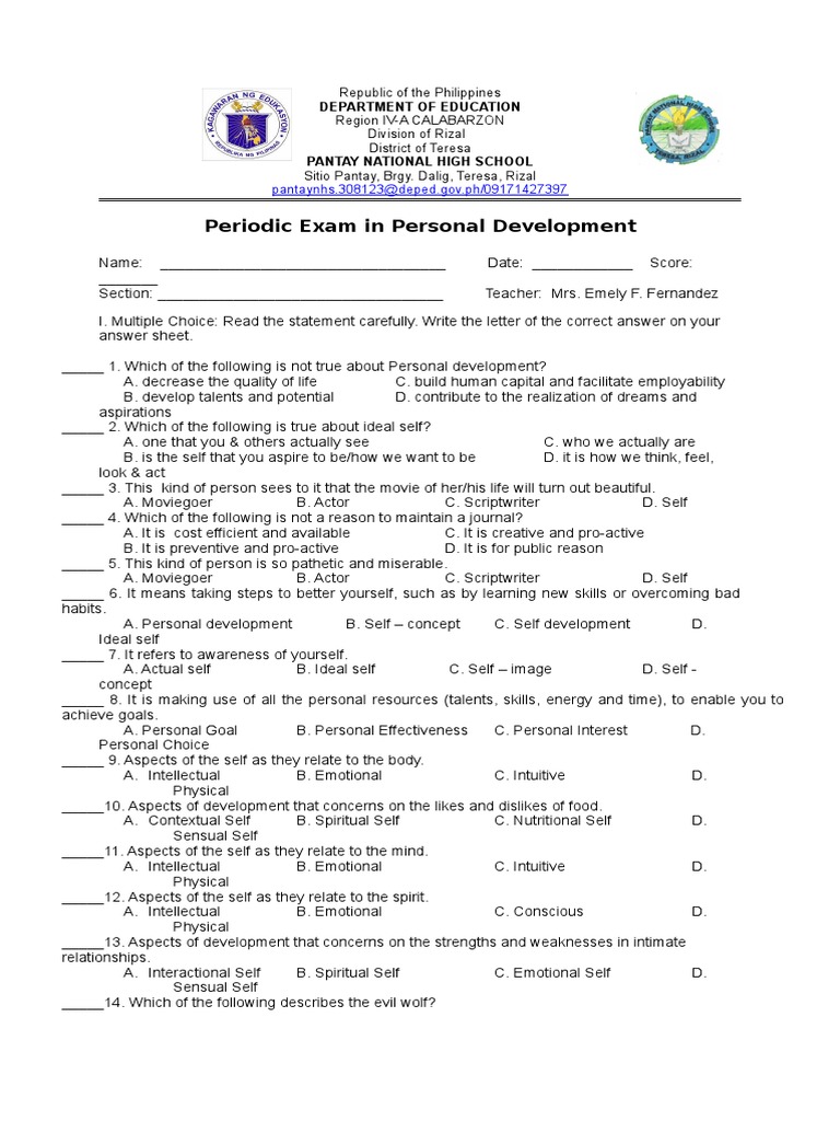 Personal Development-Periodic Exam | PDF