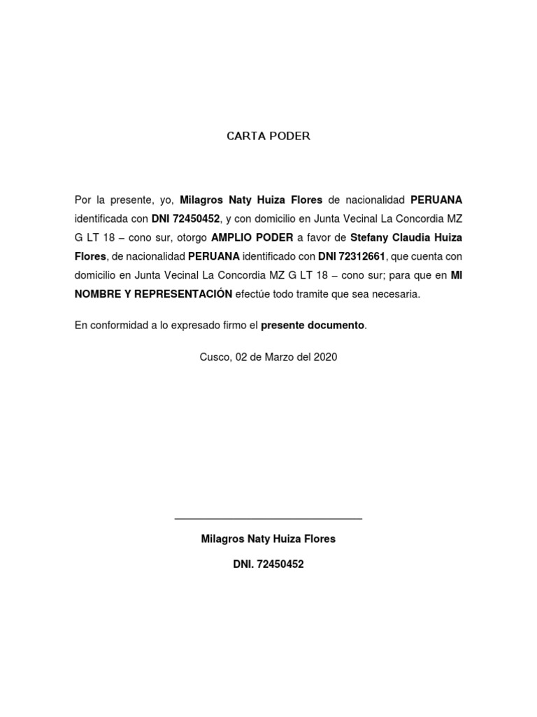 Carta Poder y Declaración Jurada | PDF