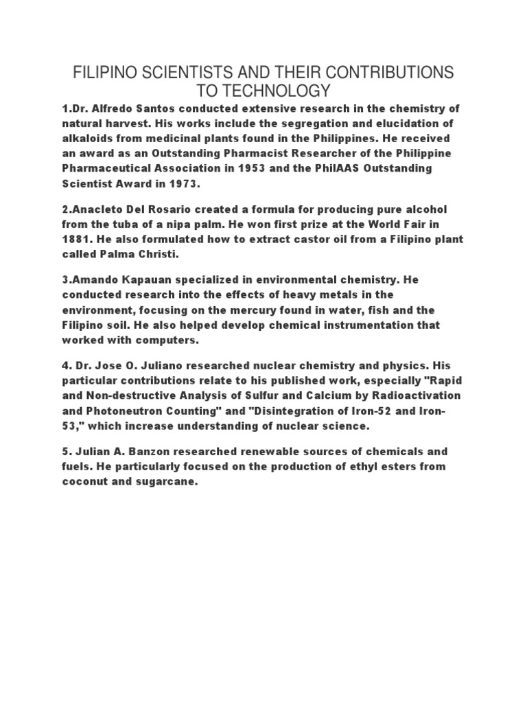 Filipino Scientists and Their Contributions To Technology | PDF