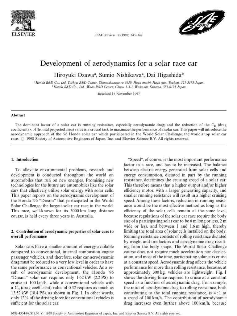 Development of Aerodynamics For A Solar Race Car | PDF | Lift (Force ...