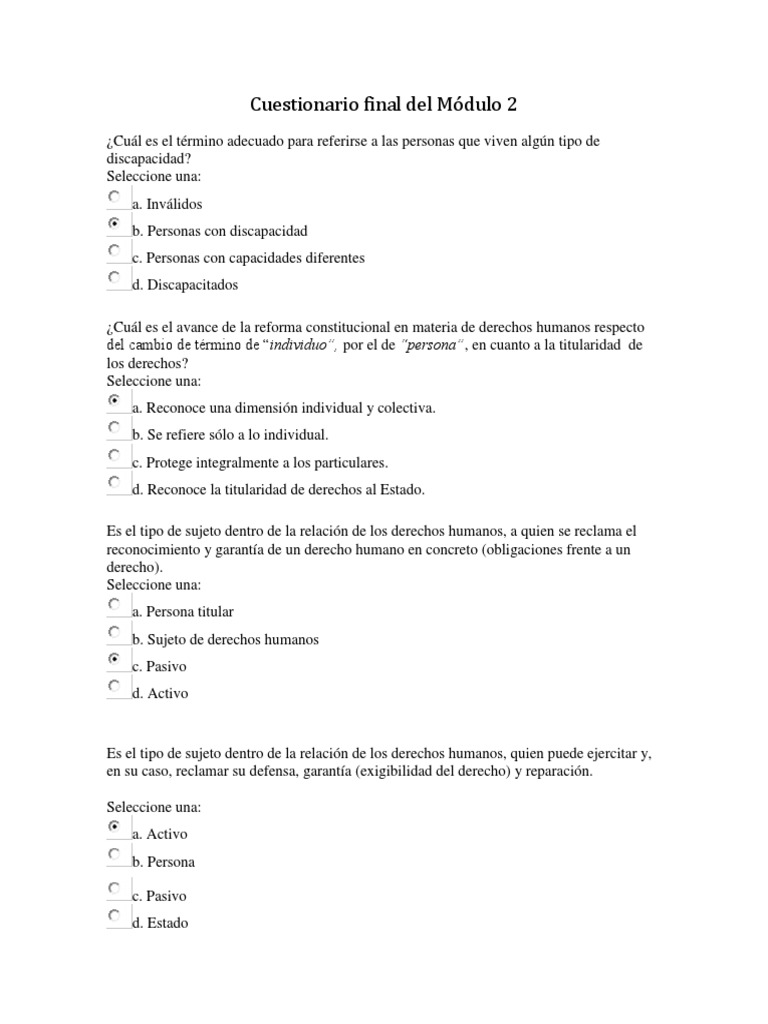 Cuestionario Final Del Módulo 2 | PDF