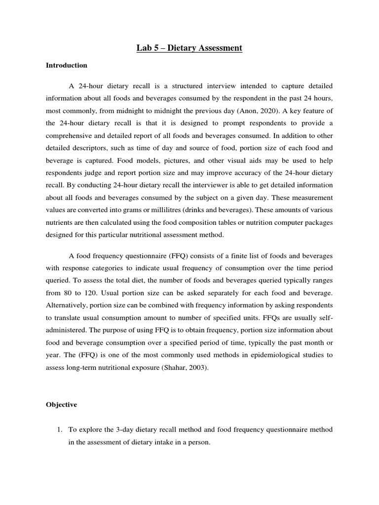 24 HR Food Recall | PDF