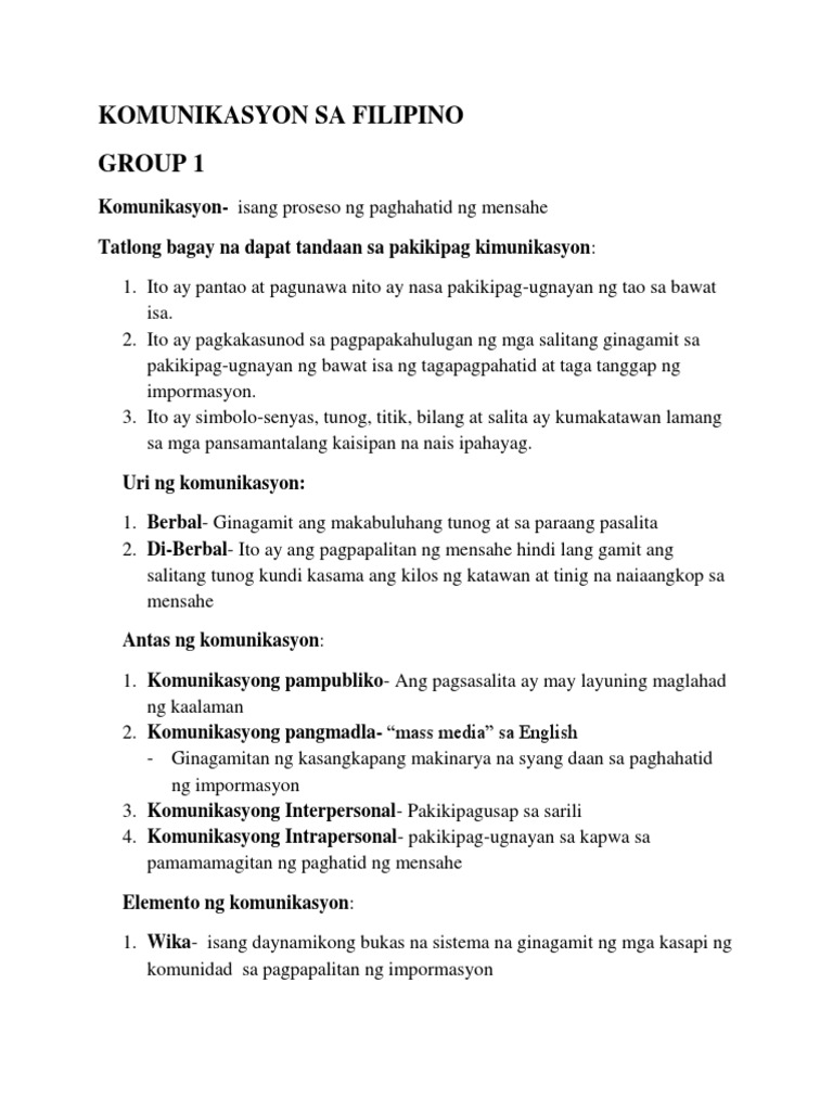 Komunikasyon Sa Filipino1 | PDF