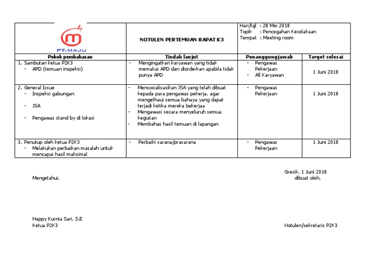 Notulen Safety Meeting Mei | PDF