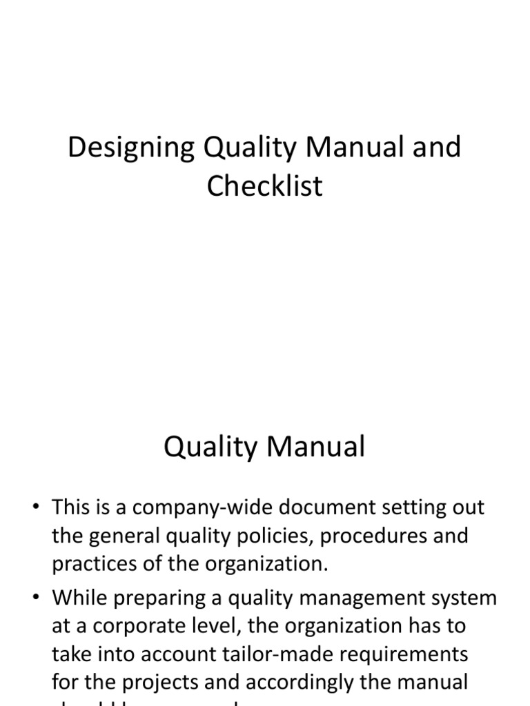 Designing Quality Manual and Checklist | PDF | Technology & Engineering