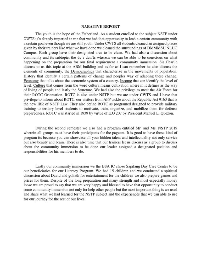 NSTP CWTS Community Immersion Report | PDF